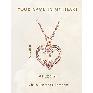 INFUSEU J Initial Necklace Women Letter Heart Jewelry Rose Gold Pendant