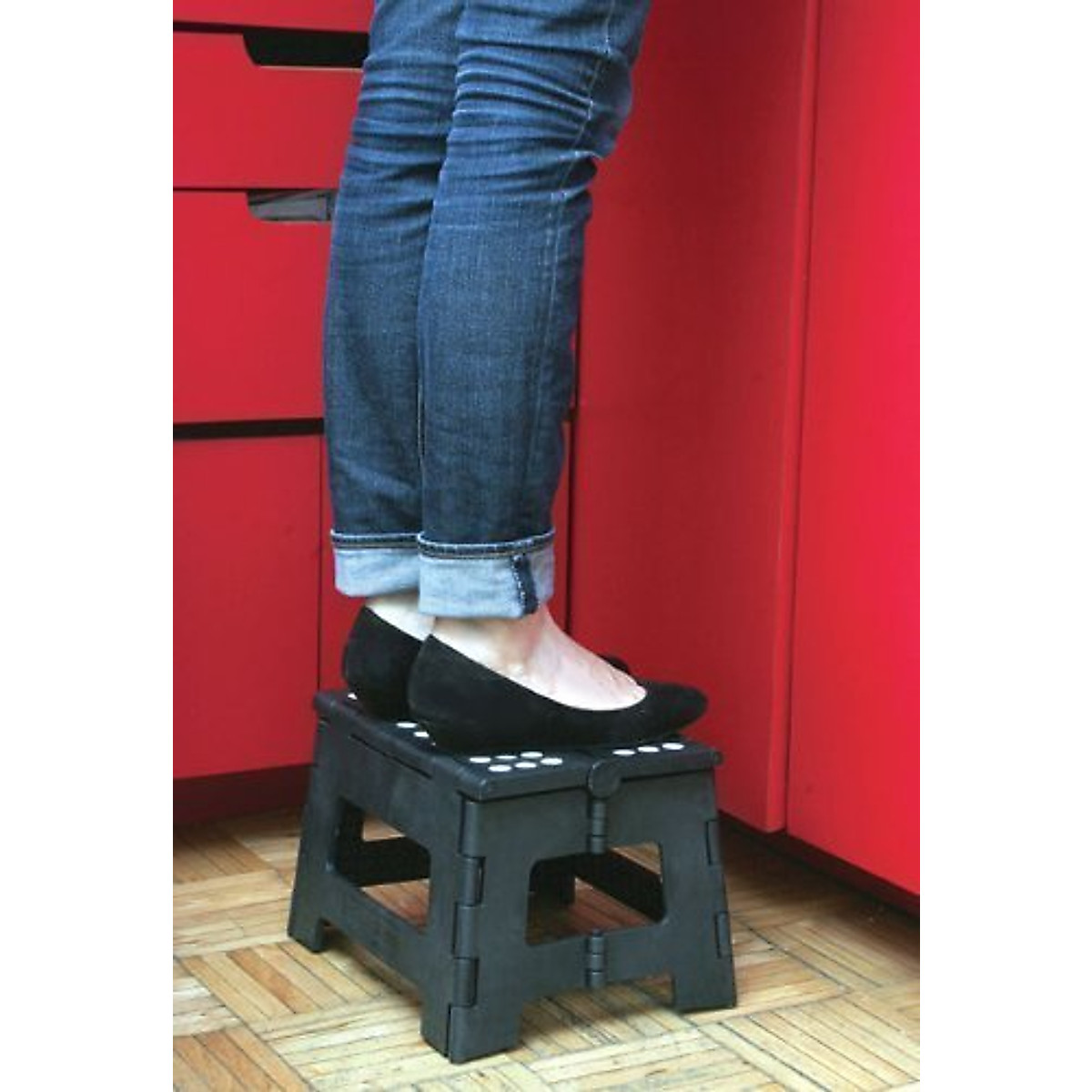 StepSafe Non Slip Folding Step Stool For Kids and Adults with Handle- 9 in Height, Holds up to 300 Lb! (black)