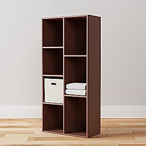 Amazon Basics 7 Cube Organizer Bookcase, Storage Shelves, Book Shelf, Espresso, 9.3"D x 19.5"W x 41.7"H