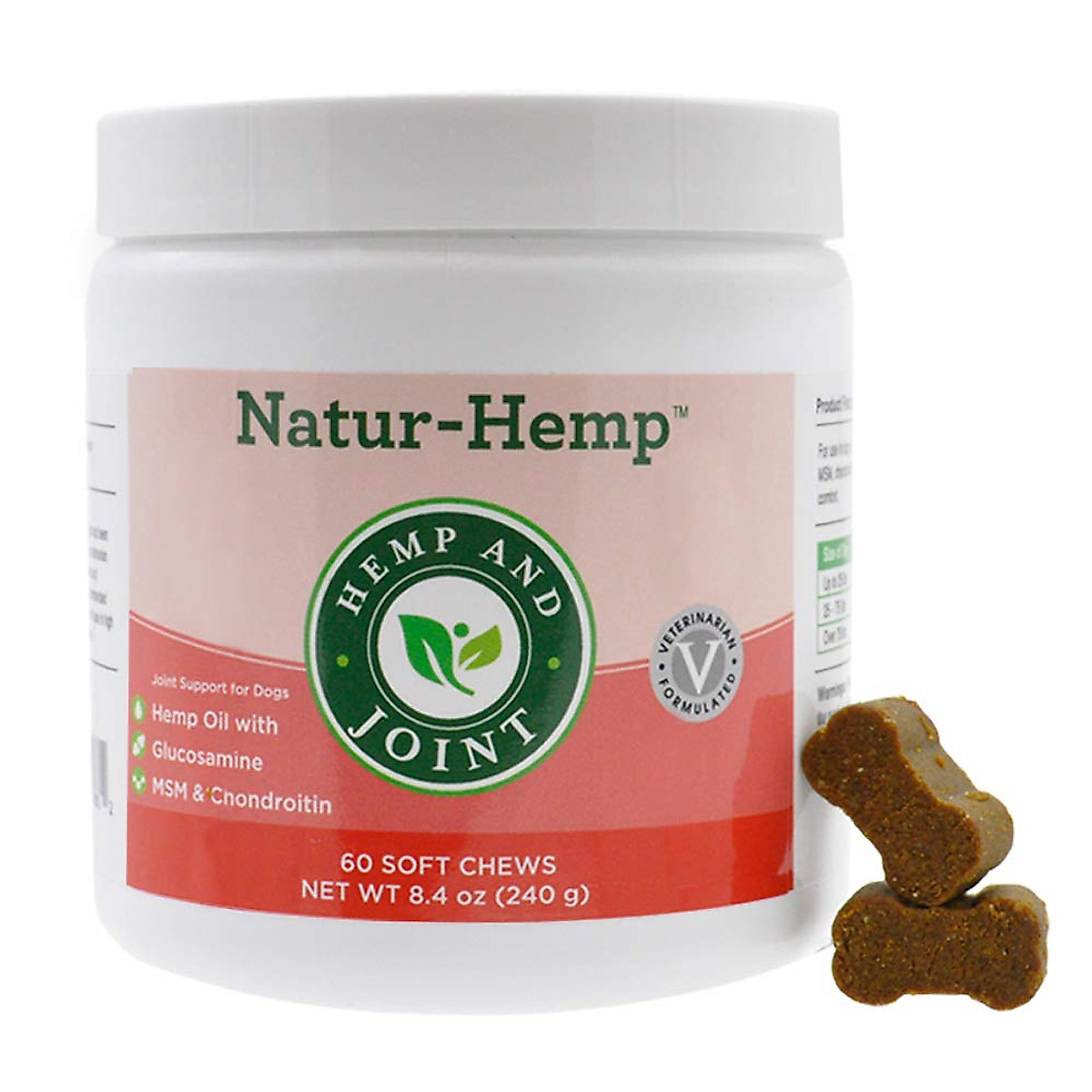 Green Pet Organics Natur-Hemp Joint Soft Chews for Dogs - Natural Treats with Hemp Oil, Glucosamine, Chondroitin, & MSM - Joint Relief & Support for Dogs - 60 Soft Chews