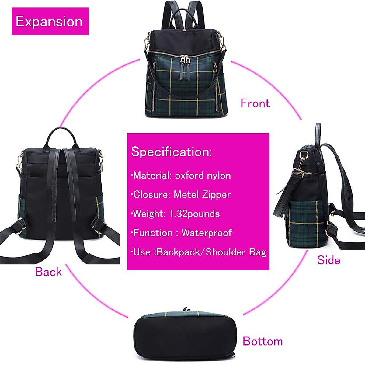 zhongningyifeng Women Backpack Purse Waterproof Nylon Rucksack Lightweight Fashion Casual Travel Ladies Shoulder Bag (large bear)