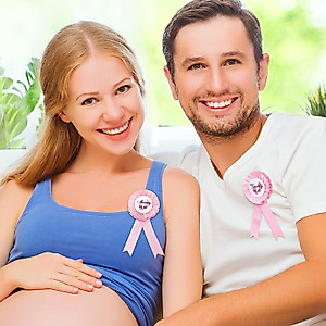 2 Pieces Daddy and Mom Be Tinplate Badge Pin Gender Reveal Button Pins New Daddy Mom Gifts for Baby Shower Party Celebration (Pink)