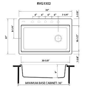 Ruvati 33-inch Workstation Granite Composite Matte Black Drop-in Topmount Kitchen Sink - RVG1302BK