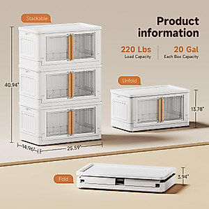 BTGGG Collapsible Storage Bins with Lids - 20 Gal Stackable Storage Bins Open Front - Foldable Closet Storage Box with Door - Plastic Storage Containers for Toys, Clothes (3 Pack)