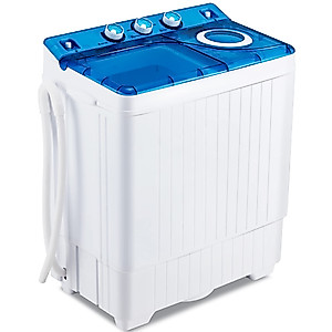 Homguava 26Lbs Capacity Portable Washing Machine Washer and Dryer Combo Twin Tub Laundry 2 In 1 Washer(18Lbs) & Spinner(8Lbs) Built-in Gravity Drain Pumpfor Apartment,Dorms,RV Camping (blue+white)