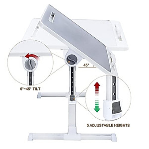 PATIKIL Laptop Bed Tray Table, 23.6"x15.7", Foldable Lap Desk with Storage Drawer, Adjustable Bed Desk for Laptop Bed Working, Eating, Writing, Gaming, Drawing, Grey