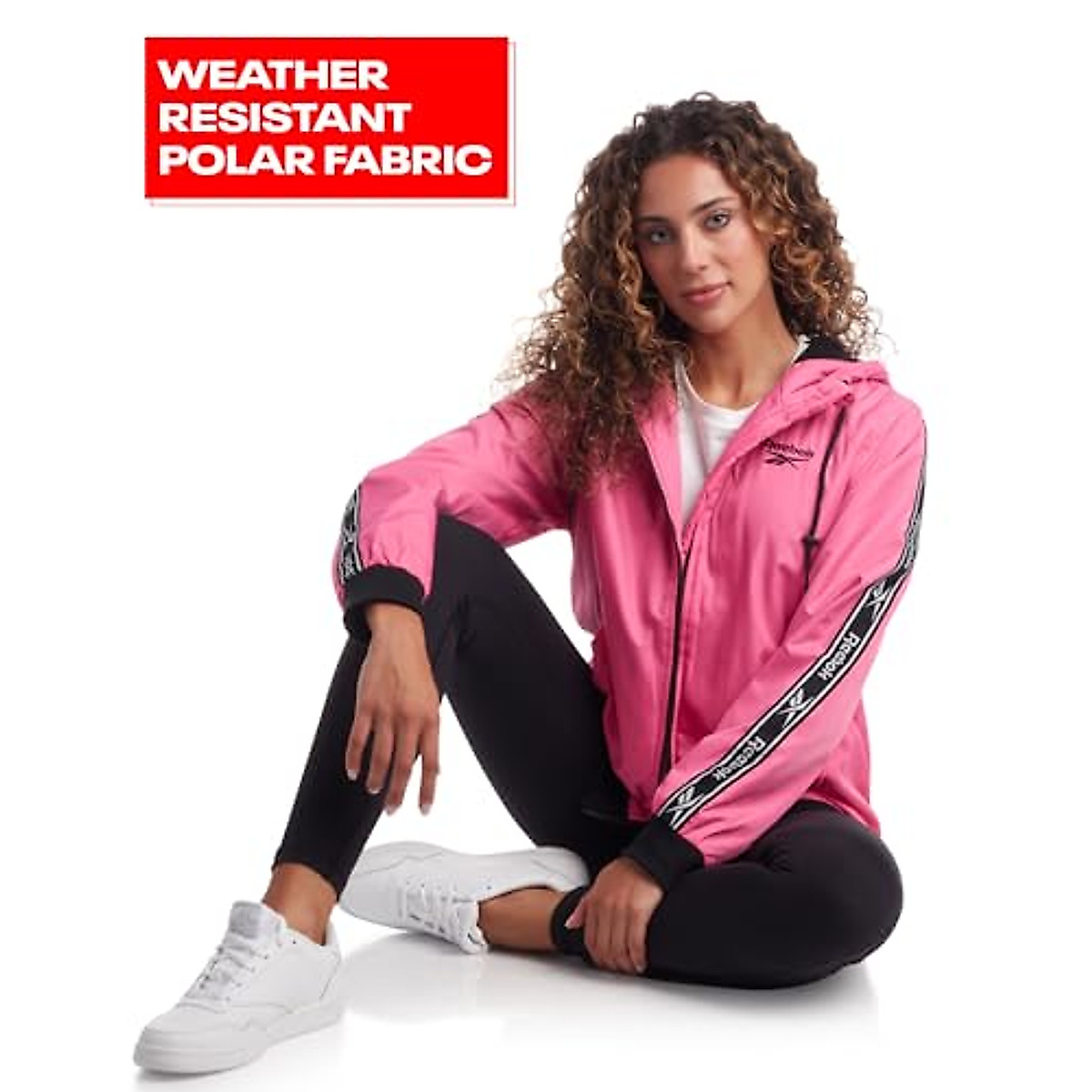 Reebok Women's Jacket - Weather Resistant Fleece Lined Windbreaker Jackets for Women – Cozy Zip Up Hoodie Jacket (S-XL), Size Large, Laser Pink