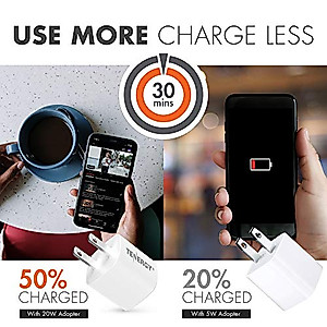 Tenergy USB-C Charger with PD 20W, 2 Pack Fast Charging iPhone 12/12 Mini / 12 Pro / 12 Pro Max / 11, Galaxy, Pixel 4/3, iPad Pro (Cable not Included)