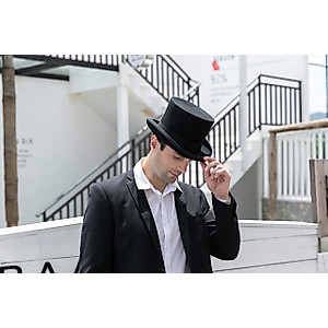 GEMVIE Men's 100% Wool Top Hat Satin Lined Party Dress Hats Derby Black Hat