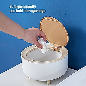 LVOERTUIG Desktop Trash Can with Lid,2L Press-Type Mini Trash Can,Portable Desk Rubbish Bin Bed Office Trash Can Waste Basket Compact Covered Closable Trash Bin(White)