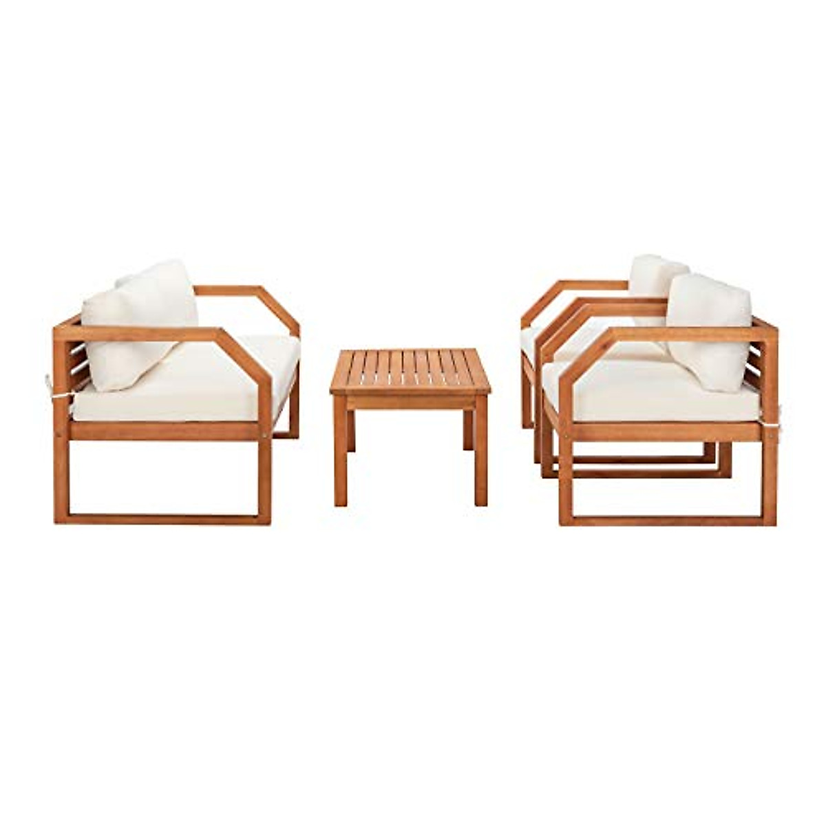 Safavieh PAT7067A Outdoor DREN Natural Brown 4-Piece Beige Seat Cushions Included Patio Set