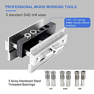 IMINJOY Self Centering Dowel Jig, Wood Dowel Drill Guide Tool with Step Drill Guide Bushings Set, Biscuit Joiner Woodworking Tools Drill Jig for Cabinets