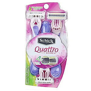 Schick Quattro Womens Disposable Razors for Sensitive Skin, 3 Count, Pack of 2