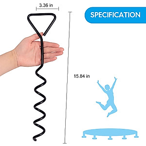 Heavy Duty Trampoline Stakes Anchors High Wind,Galvanized Steel Trampoline Anchors Kit for 15ft,14ft,12ft,10ftTrampoline,15.8inch Ground Anchors Trampoline Accessories
