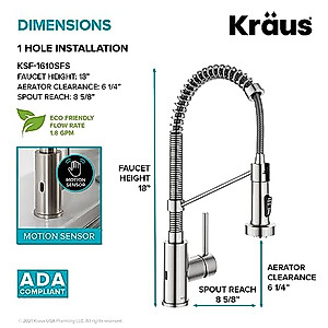 Kraus KSF-1610SFS Bolden Touchless Sensor Commercial Pull-Down Single Handle 18-Inch Kitchen Faucet, Spot Free Stainless Steel