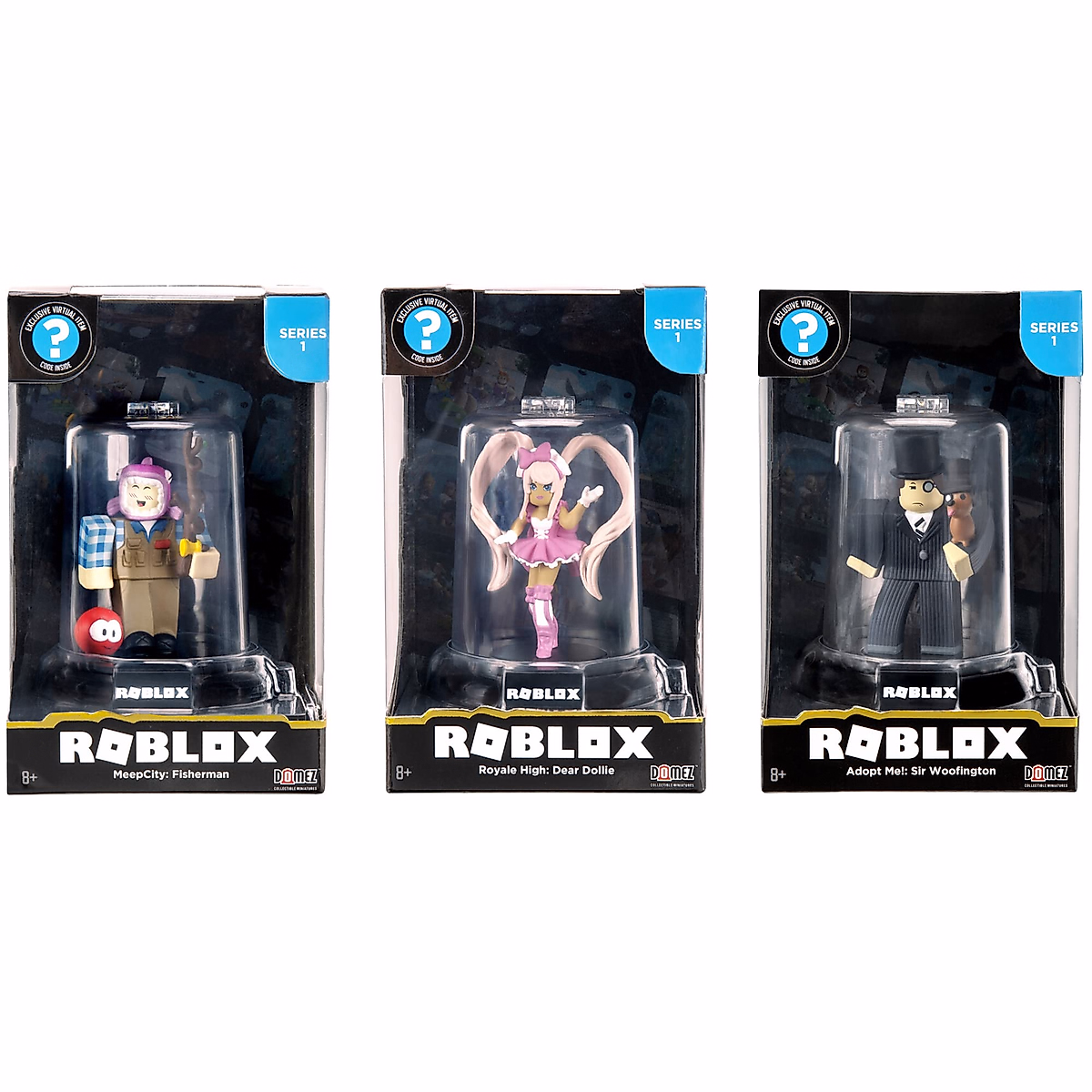Roblox Action Collection - 15th Anniversary Domez Collectible Royale High: Dear Dollie, MeepCity: Fisherman, Adopt Me!: Sir Woofington 3-Pack [Includes 3 Exclusive Virtual Items]