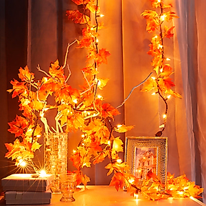 Fall Decor Fall Decorations for Home 9FT Plug in Fall Garland with Lights 50 Orange Bulbs Connectable Lighted Fall Garland Lights for Indoor Outdoor Halloween Thanksgiving Harvest Decorations