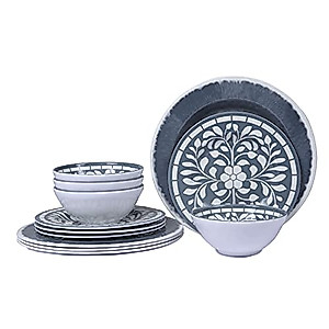 Yinshine Melamine Dinnerware Sets - Melamine Plates and Bowls Set for Daily use, Camping RVing Dishes Set, Grey