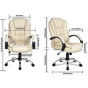Halter Large Computer Desk Chair with Lumbar Support and Padded Arm Rests, Ergonomic Swivel Chairs, Comfortable Study Gaming Chair, Adjustable Home Office Chair, Rolling Executive Leather Chair, Beige
