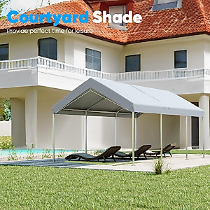 Quictent 10’x20’ Heavy Duty Carport Car Canopy Galvanized Car Boat Shelter with Reinforced Steel Cables-Silver Gray