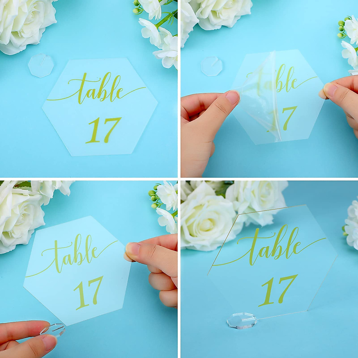30 Pcs Gold Acrylic Wedding Table Numbers with Stand Printed Clear Acrylic Table Number Stand Table Number Signs for Wedding Reception Event Party Dining Room(Hexagonal)