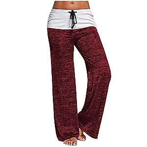 high Waisted Leggings for Women Womens Drawstring Elastic Waist Palazzo Pants Bell Bottom Pants Flare Leg Bootcut Sports Yoga Activewear Pants Red XL