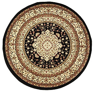 SAFAVIEH Lyndhurst Collection 8' Round Black/Ivory LNH213A Traditional Oriental Non-Shedding Dining Room Entryway Foyer Living Room Bedroom Area Rug