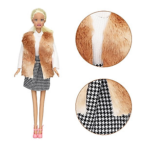 SOTOGO 25 Pieces Doll Clothes and Accessories for 11.5 Inch Girl Doll Fashion Furry Coat for Doll Including 10 Sets Fashion Fluffy Coats and 15 Pieces Accessories