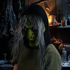 MOLEZU Halloween Witch Mask Scary Evil Costume Head Masks Creepy Adult Party Cosplay Props (LED-Green)
