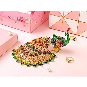 Furuida Peacock Trinket Boxes Hinged Enameled Jewelry Box Hand-Painted Animals Ornaments Craft Gift for Home Decor (Green)