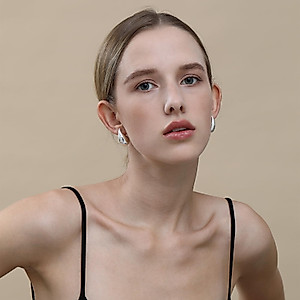 Apsvo Chunky Small Gold Hoop Earrings for Women, Dupes Earrings Lightweight Waterdrop Hoops, Hypoallergenic Gold Plated Earrings Fashion Jewelry Gold&Silver Set