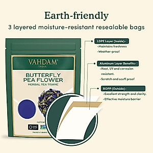 VAHDAM, Butterfly Pea Flower Tea (1.76oz) 100+ Cups | Delicate & Earthy | Vacuum Sealed for Freshness | Butterfly Pea Flower Loose Leaf Tea | Brew Iced Tea, Cooking, Mocktails & Cocktails