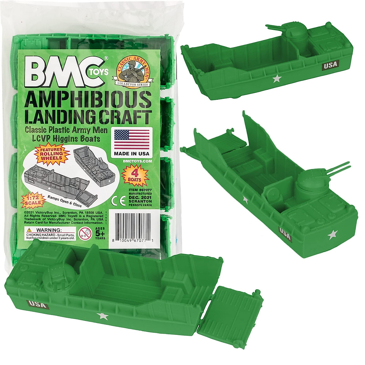 BMC Classic Marx Landing Craft - 4pc Green Plastic Army Men Boat Vehicles