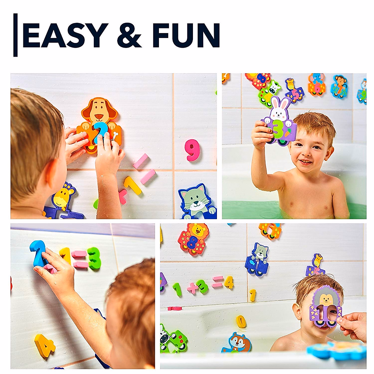 100% Non-Toxic Bathtub Numbers - Fun Foam Bath Toys - Educational Puzzles Floating Bathtub Animals for Kids Girls Boys - Set of 27 pcs - Wet & Stick - Free Bath Toy Organizer