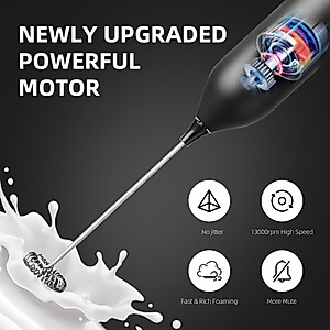 Lamido Milk Frother Handheld with Wall Mounted Stand, Mini Foamer Wand for Lattes, USB Rechargeable Drink Mixer, Electric Hand Whisk, Automatic Stirrers & Coffee Blender - Kitchen Gifts - Black