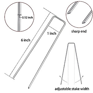 Garden Stakes 100 Pack 6 Inch Galvanized Landscape Staples, U-Shape Turf Staples Heavy Duty Galvanized Lawn Pins for Anchoring Weed Barrier Fabric, Ground Cover, Dog Fence, Tents Tarps