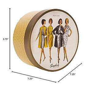 Simplicity Vintage Fashion 1960's Round Sewing Storage Box, 7.25'' W x 7.25'' L x 3.75'' H