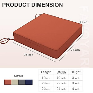 Favoyard Patio Chair Cushion Cover 24 x 24 Inch Waterproof Outdoor Seat Cushions for Patio Furniture 3-Year Color Fastness Pads with Handle and Adjustable Straps Set of 2, Spice