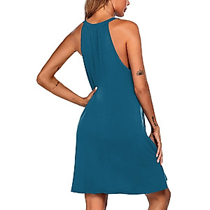 Ekouaer Womens Nightgown Sleeveless Sleepwear V Neck Racerback Sleep Dress, Peacock Blue, XX-Large