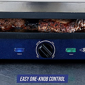 Blue Diamond Ceramic Nonstick, Electric Contact Sizzle Griddle, Open Flat Design, Dishwasher Safe Removable Plates, Adjustable Temperature Control, PFAS-Free, Blue