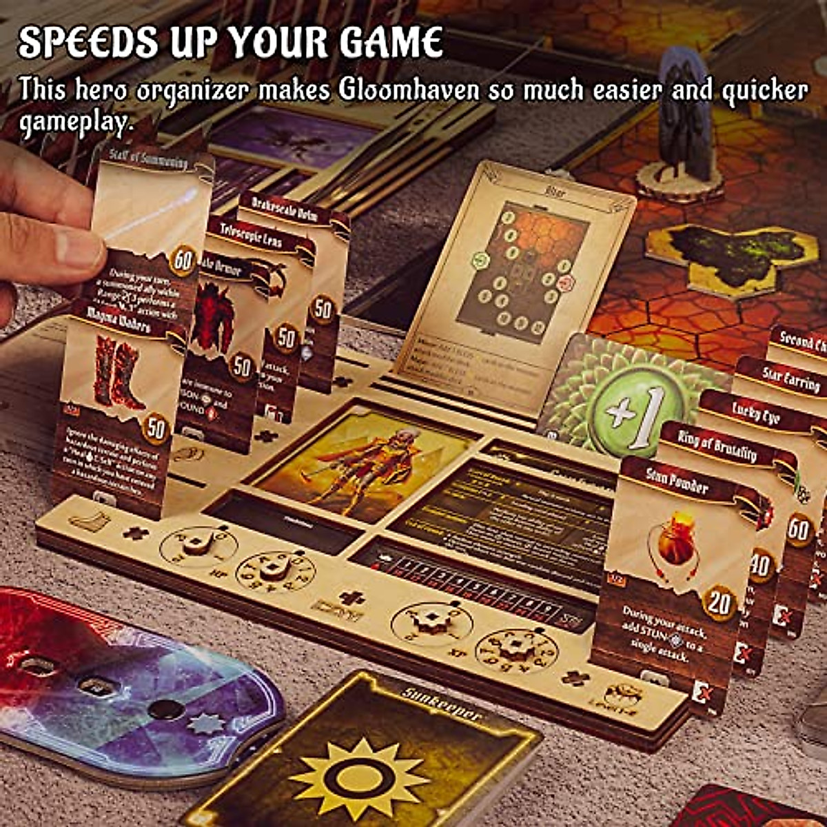 Gloomhaven/Frosthaven Player Character Dashboard with HP & XP Dial Trackers Set of 2 Birch Plywood Hero Organizer for Saving Your Table Space