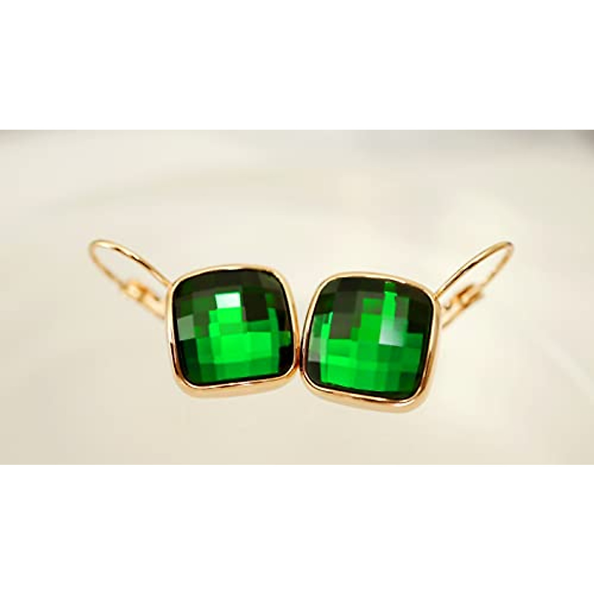 VONSSY Crystal Drop Dangle Earrings | Created Gemstones Leverback Hoop Earrings | Platinum/Rose Gold Hanging Zircon Hypoallergenic Earrings | Jewelry Gift for Women Mother Wife Daughter (Green)