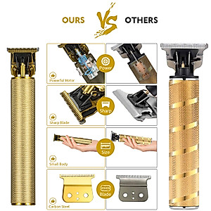 Professional Electric Pro Li Outliner, 0mm Baldheaded Hair Clippers for Men Barber Grooming Cordless Rechargeable Close Cutting T-Blade Trimmer Haircutting Beard Shaver Barber (Gold)