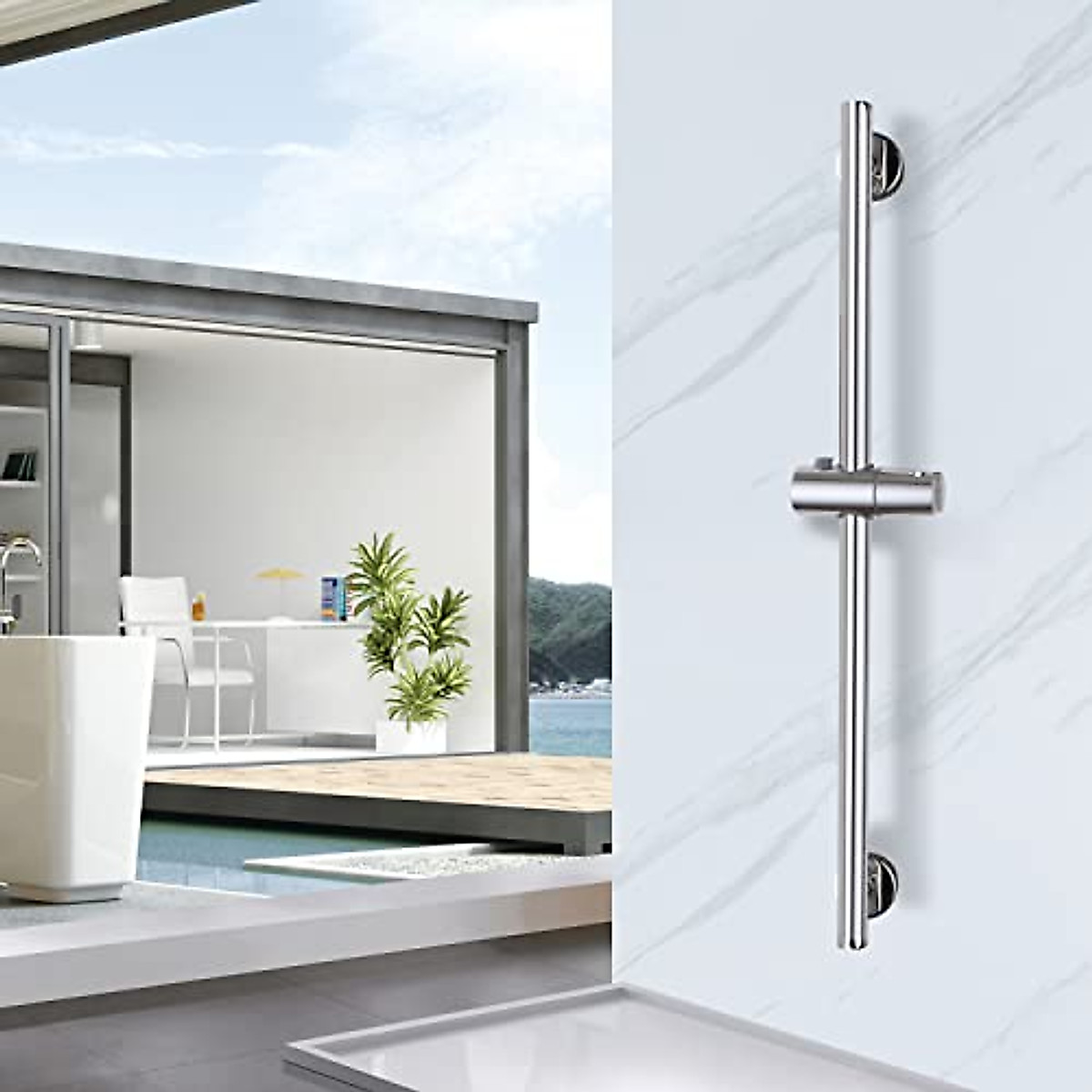 BANGPU Chrome Shower Slide Bar, Bathroom Shower Slide Bar with Adjustable Handheld Shower Holder, Stainless Steel Slide Slide Bar Wall Mount