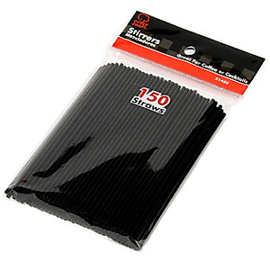 Chef Craft Select Plastic Cocktail or Coffee Stirrer Straws, 5 inch 150 piece set, Black