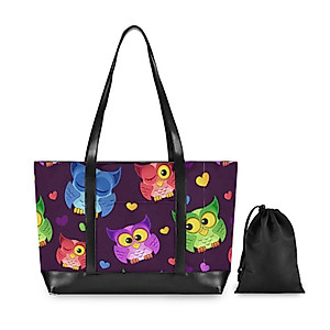 Owls Laptop Tote Bag for Women Handbags Fashion Purse Canvas Teacher Tote Bags Work Travel Bag with Zipper