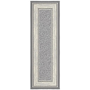 Ottomanson Ottohome Non-Slip Rubberback Bordered Design 2x5 Indoor Runner Rug, 20" x 59", Light Gray