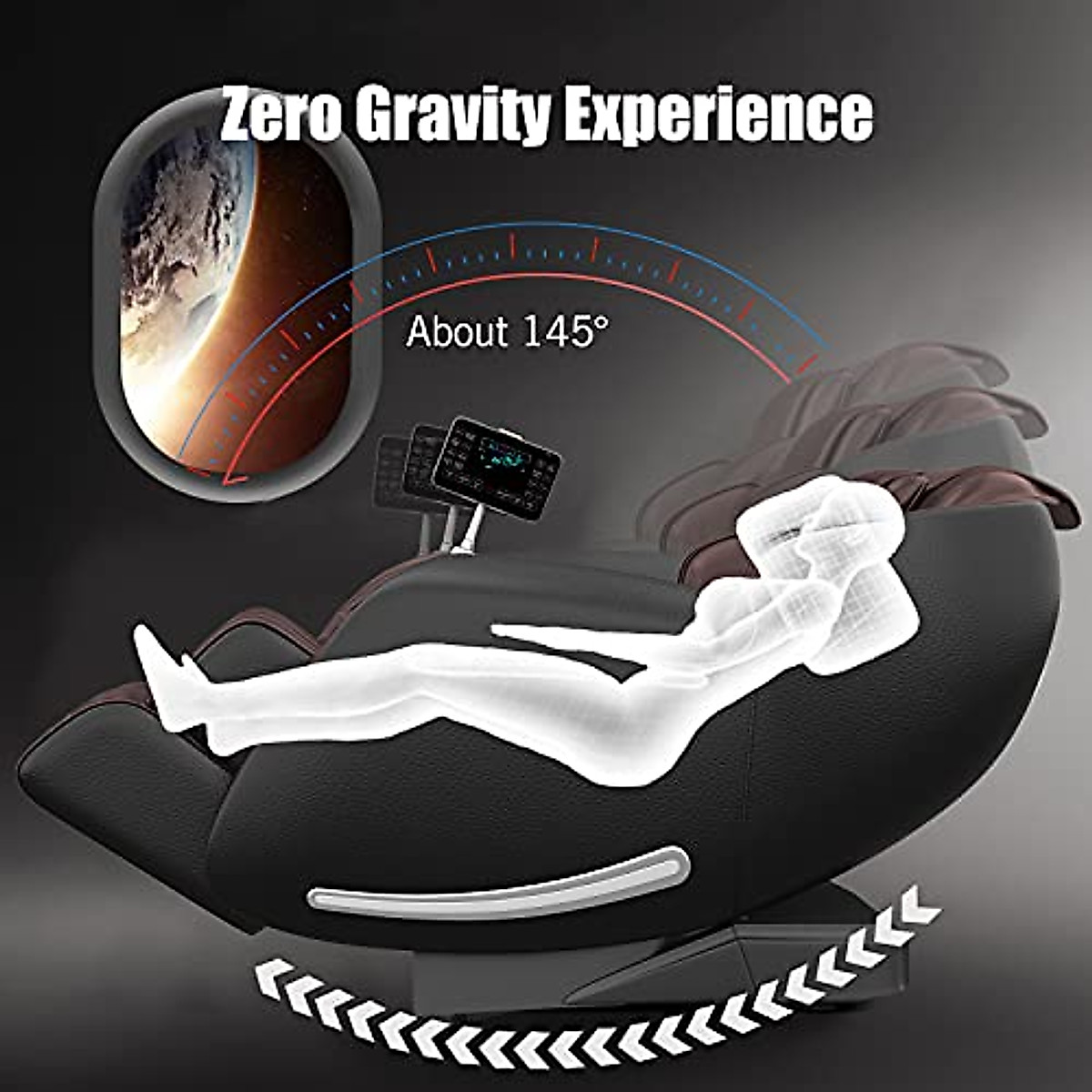 Real Relax Full Zero Gravity SL-Track Shiatsu Massage Recliner Chair with Heat Body Scan Bluetooth Foot Roller, 57.48D x 28.34W x 42.12H Inch, Brown