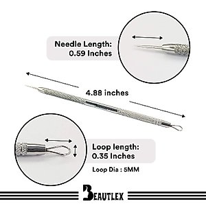 Lancet for Facial Milia Remover and Whitehead Extractor. Double Ended Angled Circle Loop & Sharp Needle Pimple Popper Tool. Dermatologists recommended Design and Comes with Synthetic Leather Storage