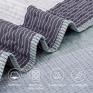 Andency Stripe Quilt Set Twin(68x86Inch), 2 Pieces (1 Striped Quilt and 1 Pillowcase) Mint Green Patchwork Striped Bedspread Coverlet Set, Soft Microfiber Stitched Quilt Bedding Set